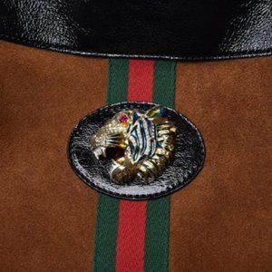Gucci | Bags | Gucci Rajah Brown Suede Web Stripe Tiger Large Lea ...